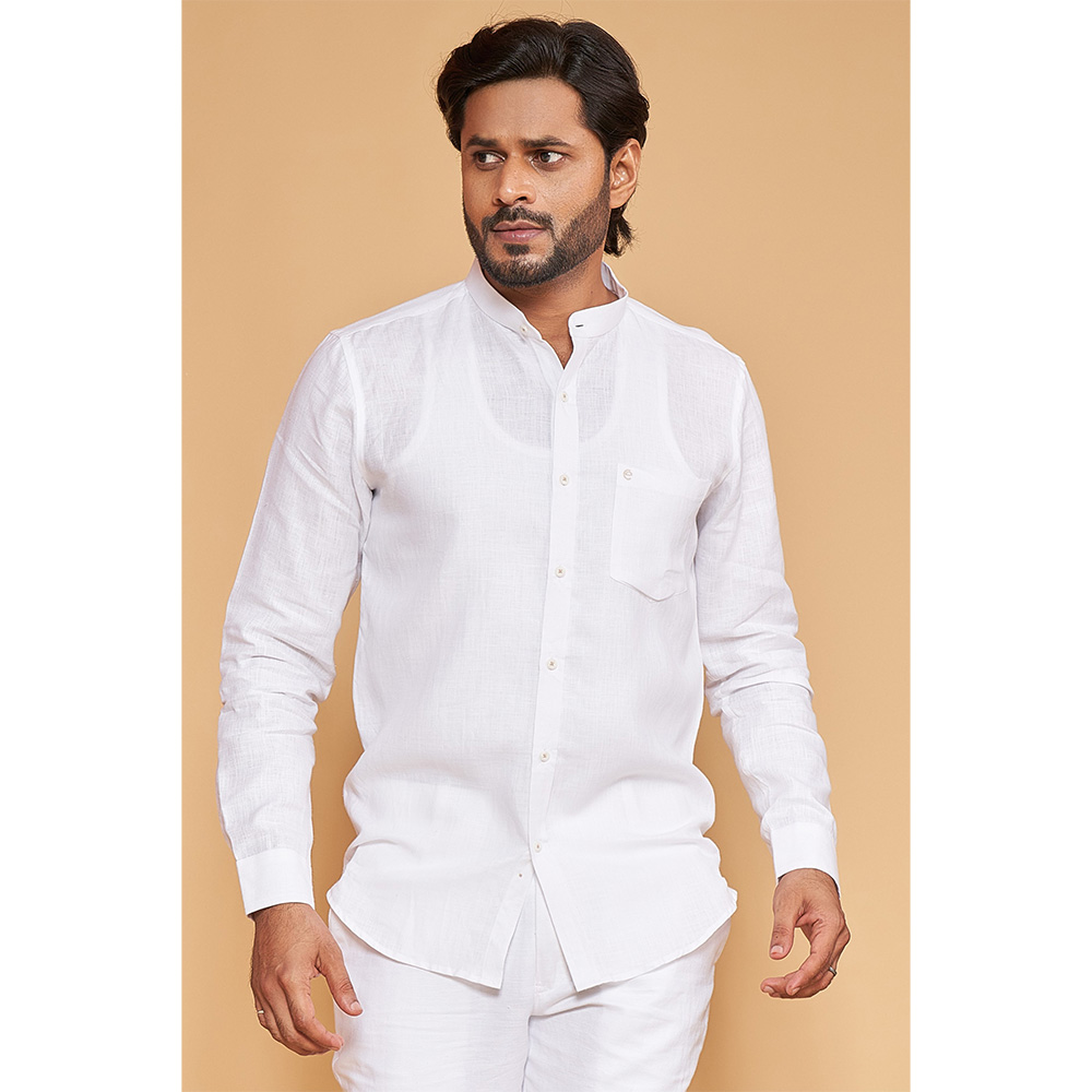 Hemp Shirt – Casual Pure Hemp Band Collar White Shirt
